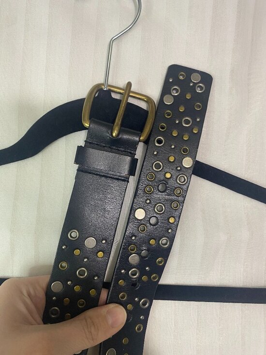 Accessories | Black Genuine Bonded Leather Studded Grommet Belt Brass ...
